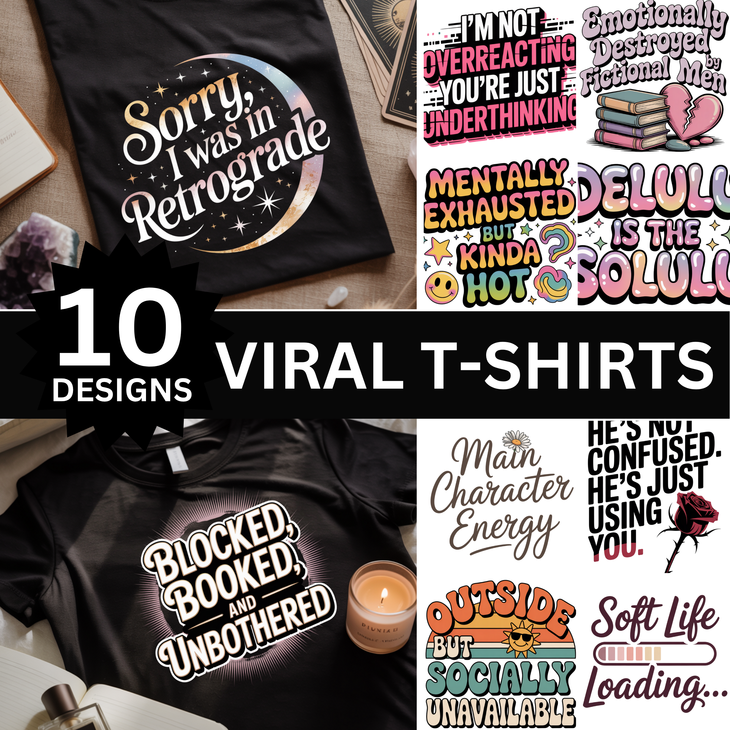 Viral T-Shirt Design Bundle – 10 Trendy PNGs + Mockups + Commercial Li ...